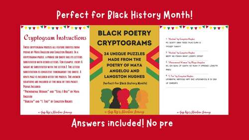 Black Poetry Cryptograms Puzzles Black History Month Middle and High School