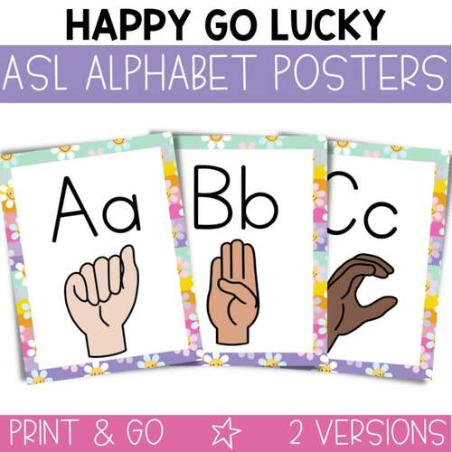 ASL Alphabet Posters / Retro Sign Language Alphabet Posters / Happy Go ...