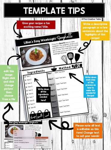 Editable Recipe Template for students Digital and Print Included