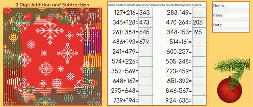 Christmas 3 Digit Addition & Subtraction with Regrouping Mystery ...