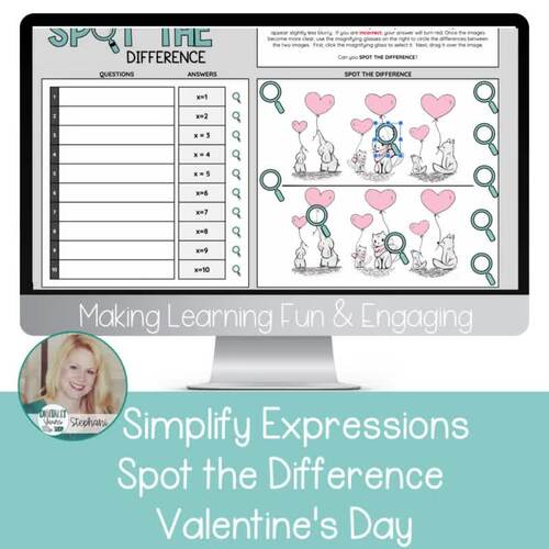 Simplify Expressions Digital Self-Checking Valentine's Day | TPT