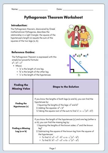 Pythagroean Theorem Math Worksheet Packet for 8th Grade or Homeschool