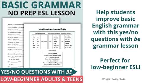 Low Beginner ESL Grammar Worksheets for Adult ESL Yes/No Questions with ...
