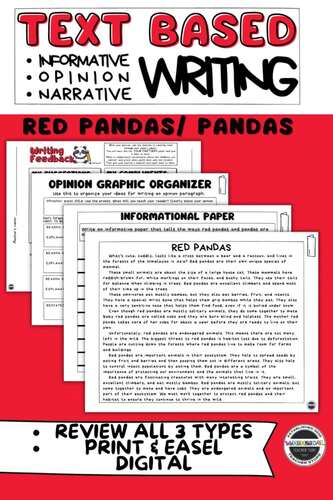 Text Based Writing Narrative, Informative, Opinion -Pandas and Red Pandas