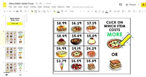 Life Skills - Menu Math - Money - Budget - Dollar Up - GOOGLE - Unit 5