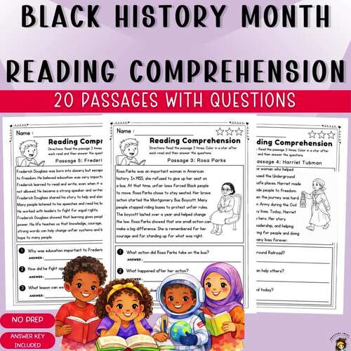 Black History Month Reading Comprehension Grade 3 | 20 Passages with ...