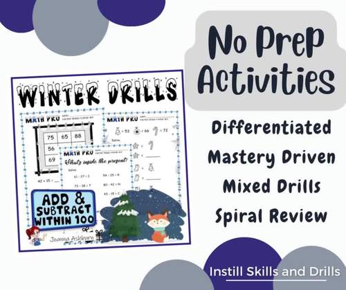 Add and Subtract within 100 Fluency Practice | Christmas Math Worksheets