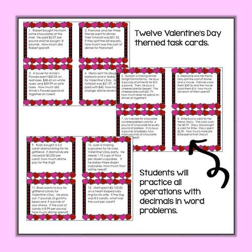 Valentine's Day Decimals Word Problems by Melaine Crowder | TpT