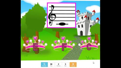 Treble Clef Note Recognition - Princess Digital Boom Learning Task Cards