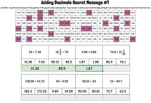 Adding Decimals Secret Message DIGITAL & PRINTABLE by iTeach2 | TPT