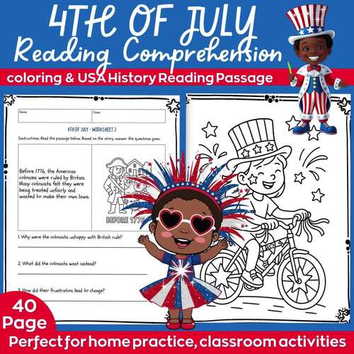 4th of July Reading Comprehension Worksheets | USA Independence Day ...
