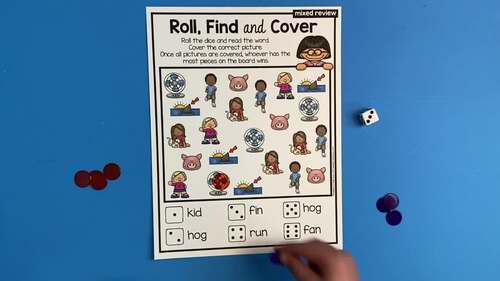 Kindergarten Phonics Games CVC Words - Roll and Cover - Coloring Short ...