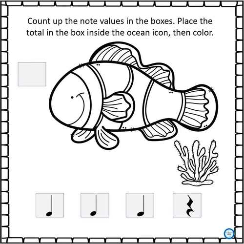 Ocean Music Lesson, Ocean Music Theory Count and Color, Grades K -3