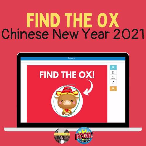 Chinese (Lunar) New Year: Find the Ox + Sentence Strip Boom Card