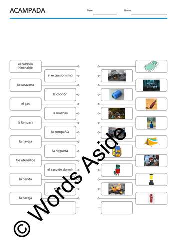 Spanish Matching Vocabulary Worksheets Puzzles SpEd Speech Therapy