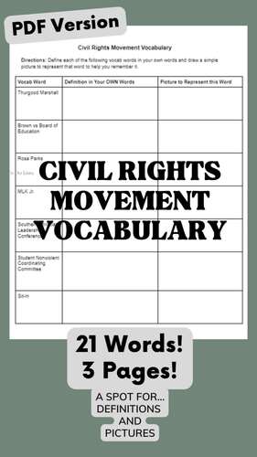 Civil Rights Movement Vocabulary - 21 Words - 3 Pages - Definitions ...