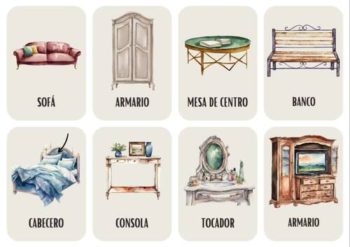 32 English-Spanish Flashcards | Furniture by CendulkaCreations | TPT