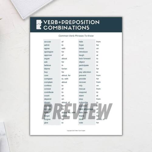 Phrasal Prepositions Worksheets and Charts PDF, Intermediate and ...