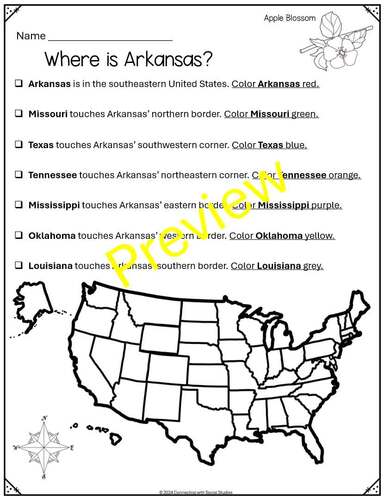 Arkansas Find and Color Maps by Connecting with Social Studies | TPT
