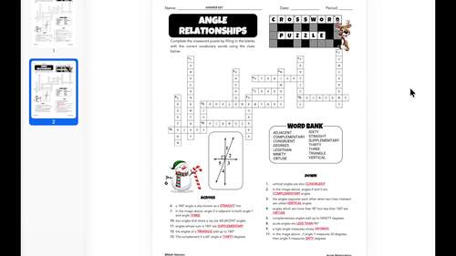 7th/8th Grade Math Worksheet Angle Relationships Review Christmas Activity
