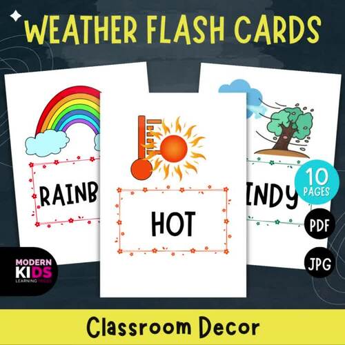 Weather Center Display Flash Cards Bulletin Board, ESL, EFL Word Wall