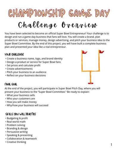 Super Football Bowl PBL Game Day Entrepreneurship Business Project ...