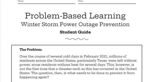 Problem-Based Learning: Winter Weather Power Outage Prevention Plan