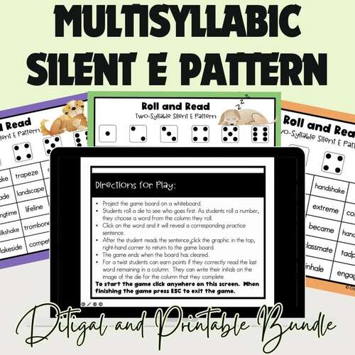 Roll & Read Multisyllabic 2 Syllable Silent E Words Sentences Digital ...