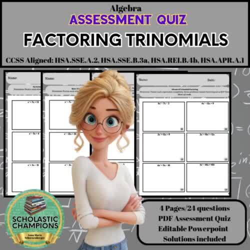 FACTORING TRINOMIALS - Algebra Assessment Quiz -Warm Up Morning ...