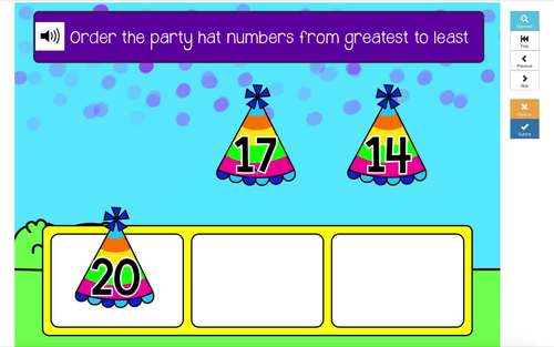Birthday Party Hats Greatest to Least Number Sequencing Digital Task ...
