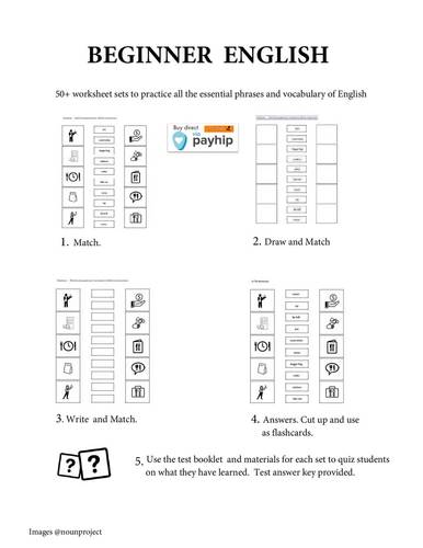 Beginner ESL Vocabulary Worksheet Sets. Flashcards. Vocab. EFL. ELLs. Book.