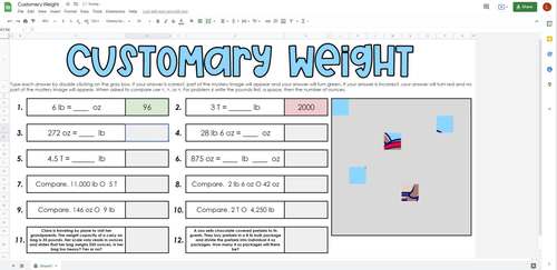Converting Customary Weight Digital Mystery Puzzle Pixel | 5.MD.1