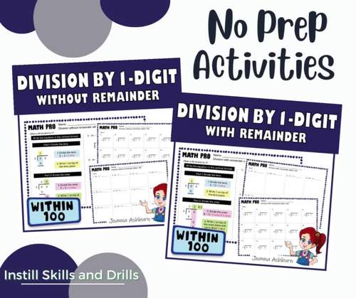 Long Division 2 Digit by 1 Digit with and without Remainder Practice ...