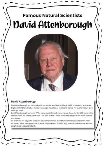 Scientist David Attenborough - Fact Sheet, Quiz + Interactive PDF + H5P