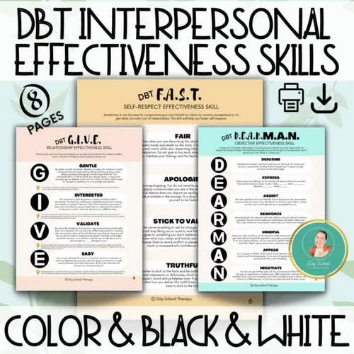 DBT Interpersonal Effectiveness Skills Bundle, Reflection Sheets ...
