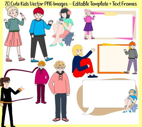 Kids Character Vectors & Text Frame Clipart 7 by DigiTechTeacher
