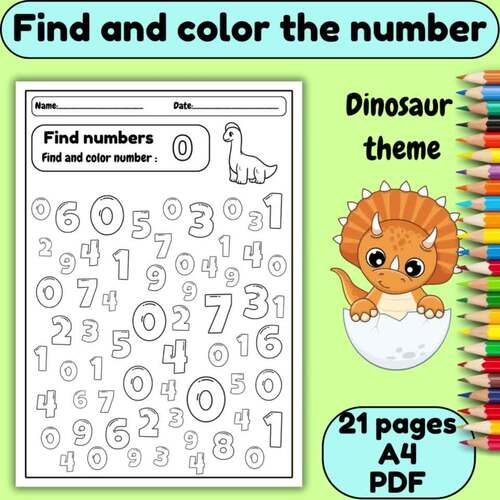 Find, color Number 0 to 20, recognize number, preK, k, 1st, 2nd ...
