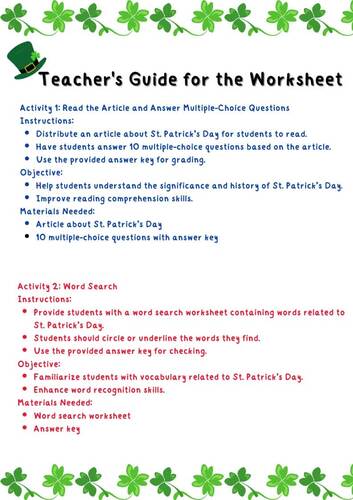 St. Patrick’s Day Worksheet Pack | ELA, Word Search & Fun Games for the ...
