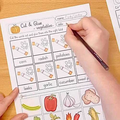 VEGETABLES Cut & Glue, English vocabulary primary / beginner vocabulary