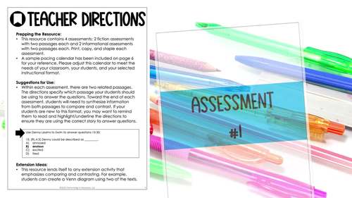 Spiral Reading Review Assessments | ELA Test Prep | Analyze Two Texts | 4th