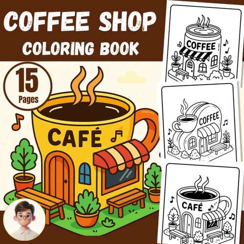Coffee Shop Coloring Book | Cute Café-Themed Line Art Pages for Kids ...