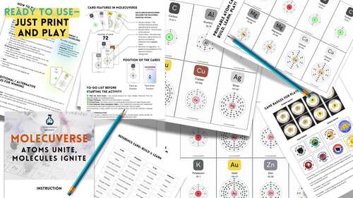 ATOMS, ELEMENTS, COMPOUNDS & MOLECULES - FLASH CARDS GAME - WORKSHEET