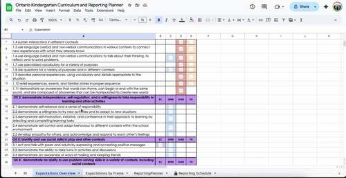 Ontario Kindergarten Curriculum and Reporting Planner by WanderWonderLearn