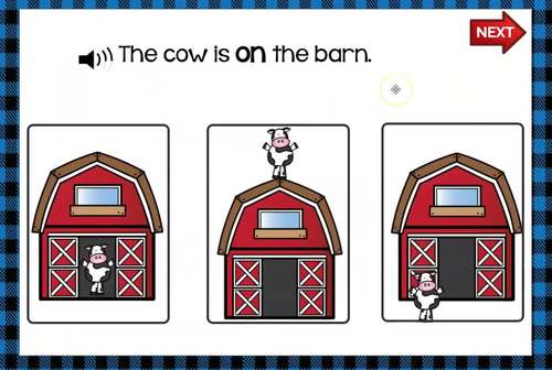 Prepositions In On Under BOOM Cards- Farm by Speech Packtivities