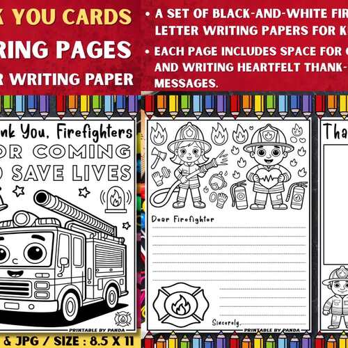 Community Helpers Firefighters Thank You Card Coloring Page Sheet ...