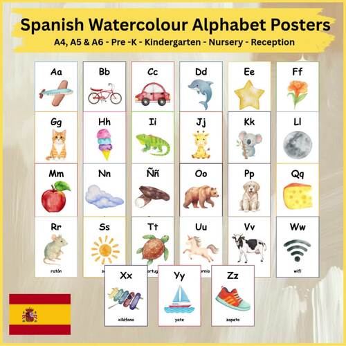 Spanish Alphabet Posters Watercolour | Spanish Classroom Decor ...