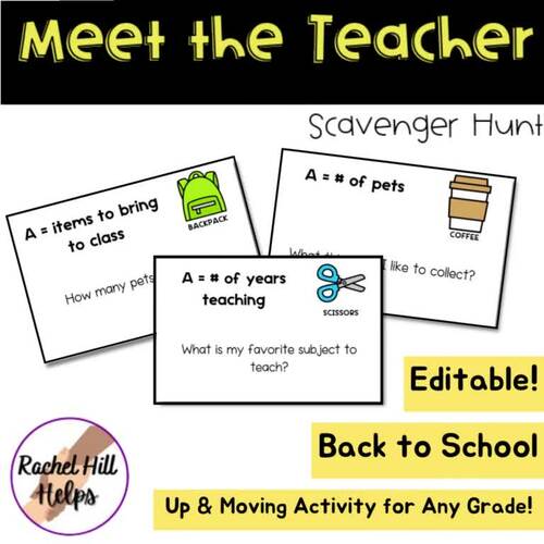 Meet the Teacher Scavenger Hunt | Open House Back to School | Editable File