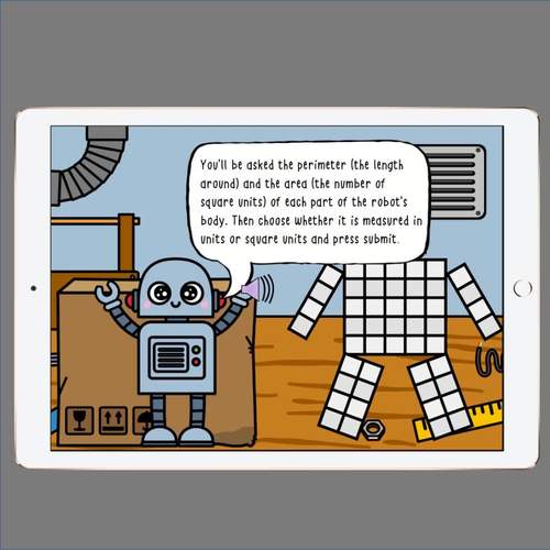 Perimeter and area with robots | Boom cards | Middle School Math