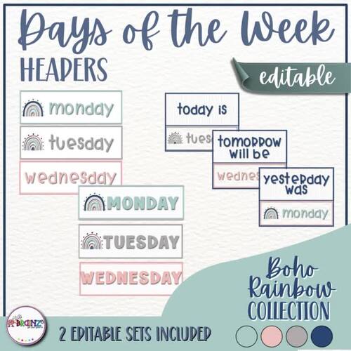 Boho Rainbow Editable Days of the Week Posters | Classroom Display & Labels
