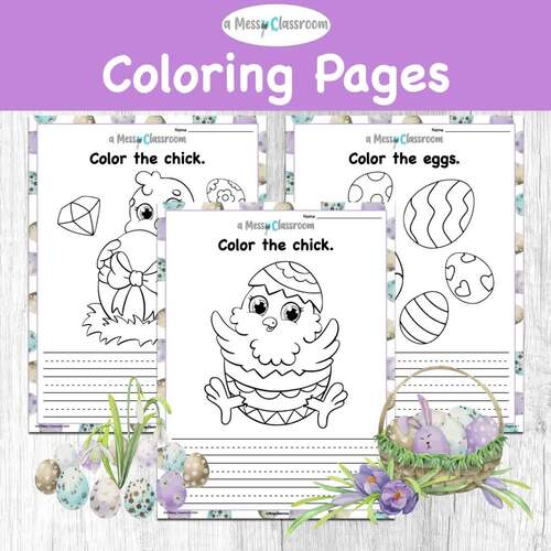 Spring Easter Coloring Pages w/ Chickens Baby Chicks & Easter Eggs ...